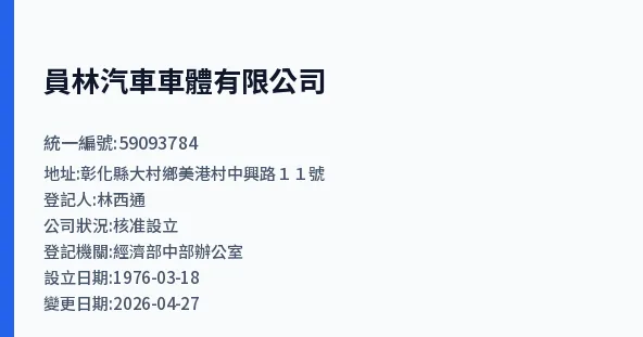 員林汽車車體有限公司的照片-統編 59093784(彰化縣) 公司登記資料與營業項目詳細圖表