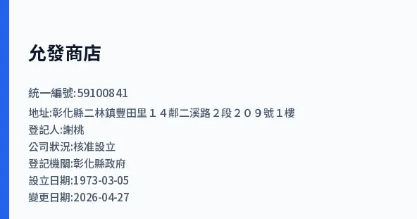 允發商店的照片-統編 59100841(彰化縣) 公司登記資料與營業項目詳細圖表