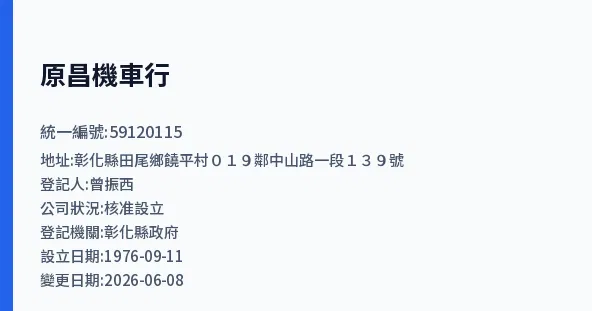 原昌機車行的照片-統編 59120115(彰化縣) 公司登記資料與營業項目詳細圖表