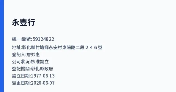 永豐行的照片-統編 59124822(彰化縣) 公司登記資料與營業項目詳細圖表