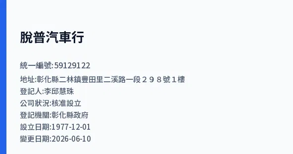 脫普汽車行的照片-統編 59129122(彰化縣) 公司登記資料與營業項目詳細圖表