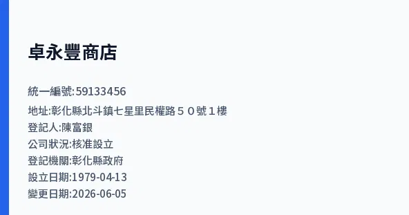 卓永豐商店的照片-統編 59133456(彰化縣) 公司登記資料與營業項目詳細圖表