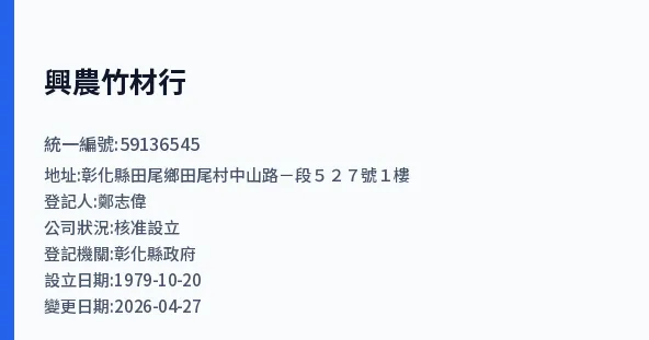 興農竹材行的照片-統編 59136545(彰化縣) 公司登記資料與營業項目詳細圖表
