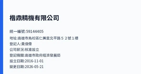 楷鼎精機有限公司的照片-統編 59144405(高雄市) 公司登記資料與營業項目詳細圖表