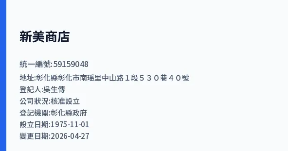 新美商店的照片-統編 59159048(彰化縣) 公司登記資料與營業項目詳細圖表