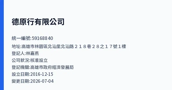 德原行有限公司的照片-統編 59168840(高雄市) 公司登記資料與營業項目詳細圖表