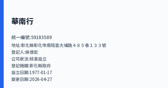 華南行的照片-統編 59183589(彰化縣) 公司登記資料與營業項目詳細圖表