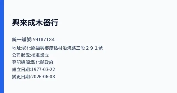 興來成木器行的照片-統編 59187184(彰化縣) 公司登記資料與營業項目詳細圖表