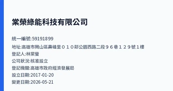 棠榮綠能科技有限公司的照片-統編 59191899(高雄市) 公司登記資料與營業項目詳細圖表