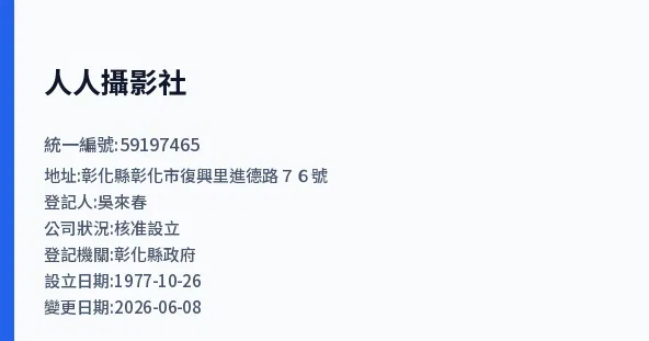 人人攝影社的照片-統編 59197465(彰化縣) 公司登記資料與營業項目詳細圖表