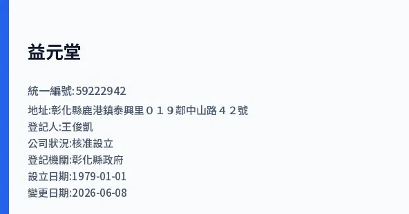益元堂的照片-統編 59222942(彰化縣) 公司登記資料與營業項目詳細圖表