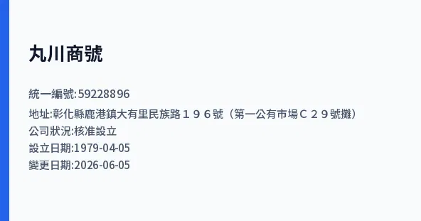 丸川商號的照片-統編 59228896(彰化縣) 公司登記資料與營業項目詳細圖表