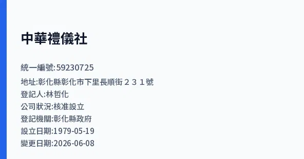 中華禮儀社的照片-統編 59230725(彰化縣) 公司登記資料與營業項目詳細圖表