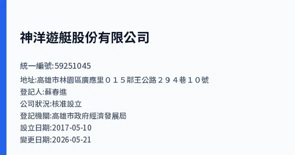 神洋遊艇股份有限公司的照片-統編 59251045(高雄市) 公司登記資料與營業項目詳細圖表
