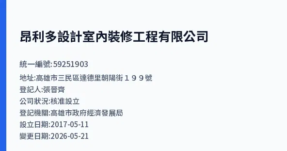 昂利多設計室內裝修工程有限公司的照片-統編 59251903(高雄市) 公司登記資料與營業項目詳細圖表