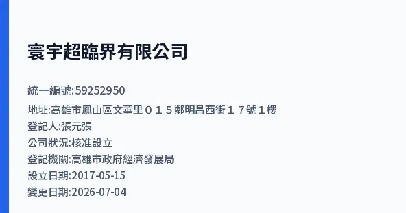 寰宇超臨界有限公司的照片-統編 59252950(高雄市) 公司登記資料與營業項目詳細圖表