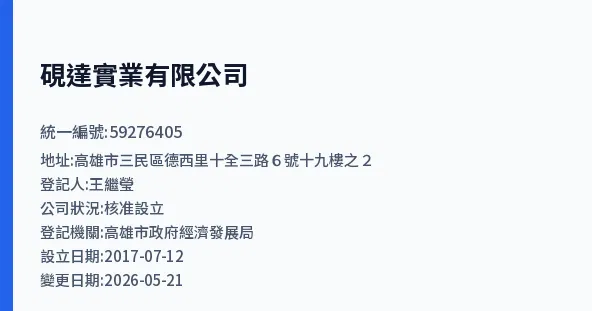 硯達實業有限公司的照片-統編 59276405(高雄市) 公司登記資料與營業項目詳細圖表