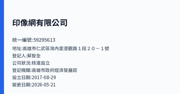 印像網有限公司的照片-統編 59295613(高雄市) 公司登記資料與營業項目詳細圖表