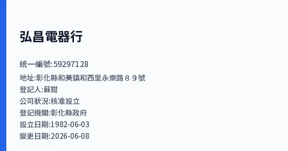 弘昌電器行的照片-統編 59297128(彰化縣) 公司登記資料與營業項目詳細圖表