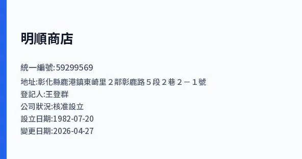 明順商店的照片-統編 59299569(彰化縣) 公司登記資料與營業項目詳細圖表