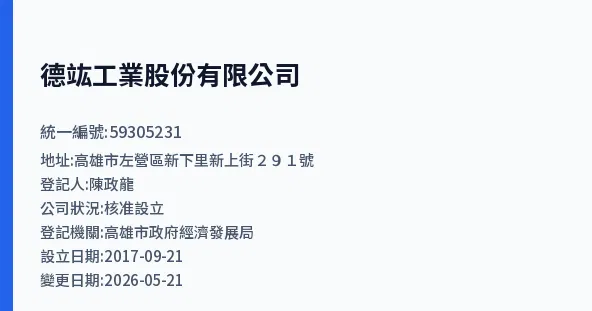 德竑工業股份有限公司的照片-統編 59305231(高雄市) 公司登記資料與營業項目詳細圖表