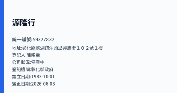 源隆行的照片-統編 59327832(彰化縣) 公司登記資料與營業項目詳細圖表