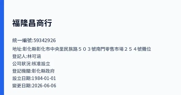 福隆昌商行的照片-統編 59342926(彰化縣) 公司登記資料與營業項目詳細圖表