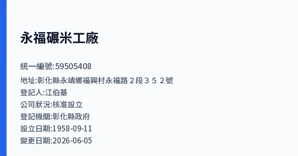 永福碾米工廠的照片-統編 59505408(彰化縣) 公司登記資料與營業項目詳細圖表