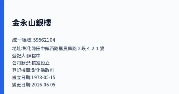金永山銀樓的照片-統編 59562104(彰化縣) 公司登記資料與營業項目詳細圖表