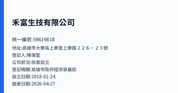 禾富生技有限公司的照片-統編 59619818(高雄市) 公司登記資料與營業項目詳細圖表