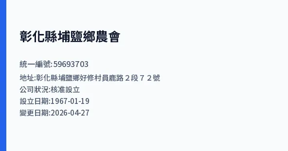 彰化縣埔鹽鄉農會的照片-統編 59693703(彰化縣) 公司登記資料與營業項目詳細圖表
