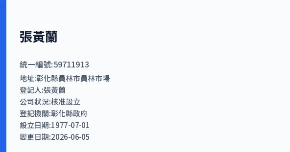 張黃蘭的照片-統編 59711913(彰化縣) 公司登記資料與營業項目詳細圖表