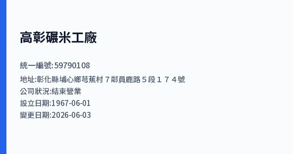 高彰碾米工廠的照片-統編 59790108(彰化縣) 公司登記資料與營業項目詳細圖表