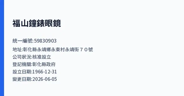 福山鐘錶眼鏡的照片-統編 59830903(彰化縣) 公司登記資料與營業項目詳細圖表