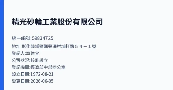 精光砂輪工業股份有限公司的照片-統編 59834725(彰化縣) 公司登記資料與營業項目詳細圖表