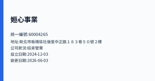 姮心事業的照片-統編 60004265(新北市) 公司登記資料與營業項目詳細圖表