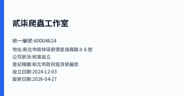 貳柒爬蟲工作室的照片-統編 60004624(新北市) 公司登記資料與營業項目詳細圖表