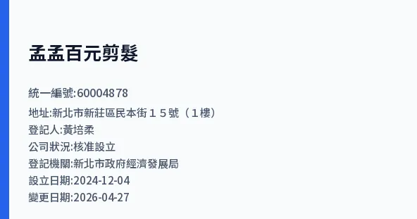 孟孟百元剪髮的照片-統編 60004878(新北市) 公司登記資料與營業項目詳細圖表