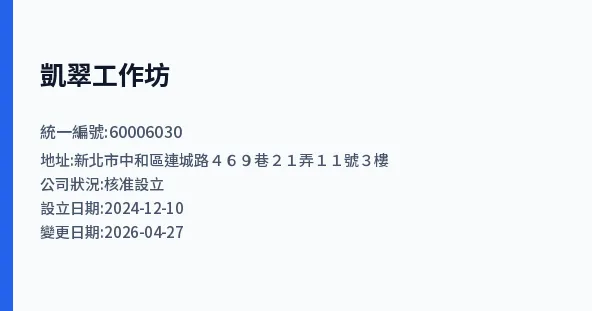 凱翠工作坊的照片-統編 60006030(新北市) 公司登記資料與營業項目詳細圖表