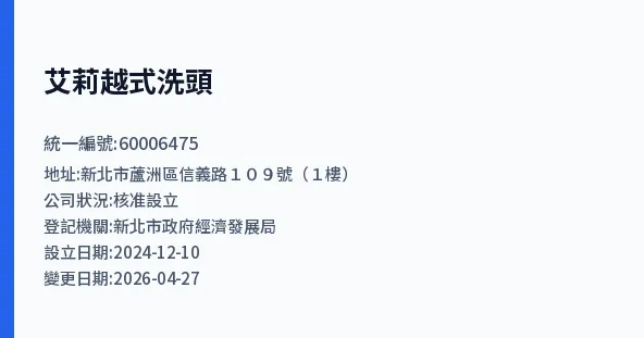艾莉越式洗頭的照片-統編 60006475(新北市) 公司登記資料與營業項目詳細圖表