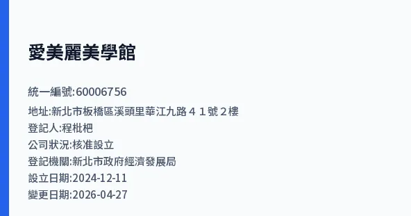 愛美麗美學館的照片-統編 60006756(新北市) 公司登記資料與營業項目詳細圖表