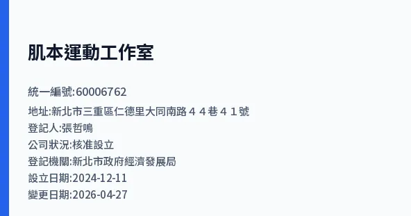 肌本運動工作室的照片-統編 60006762(新北市) 公司登記資料與營業項目詳細圖表