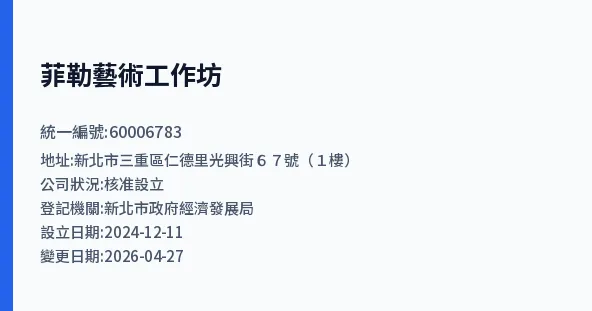 菲勒藝術工作坊的照片-統編 60006783(新北市) 公司登記資料與營業項目詳細圖表