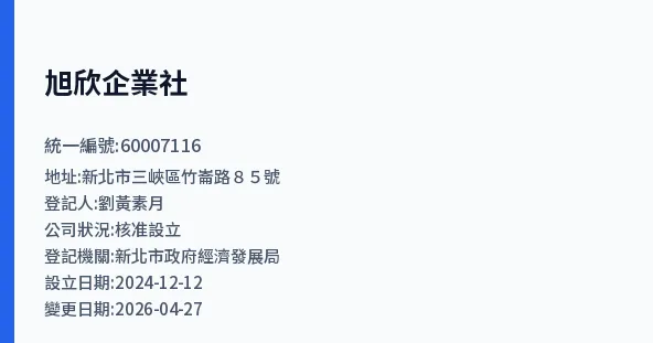 旭欣企業社的照片-統編 60007116(新北市) 公司登記資料與營業項目詳細圖表