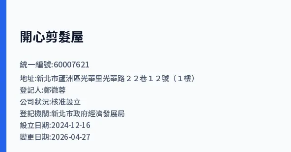 開心剪髮屋的照片-統編 60007621(新北市) 公司登記資料與營業項目詳細圖表