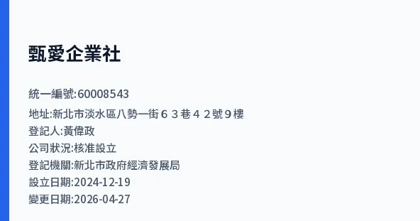 甄愛企業社的照片-統編 60008543(新北市) 公司登記資料與營業項目詳細圖表
