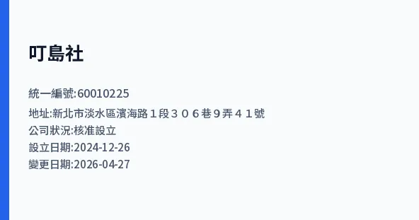 叮島社的照片-統編 60010225(新北市) 公司登記資料與營業項目詳細圖表