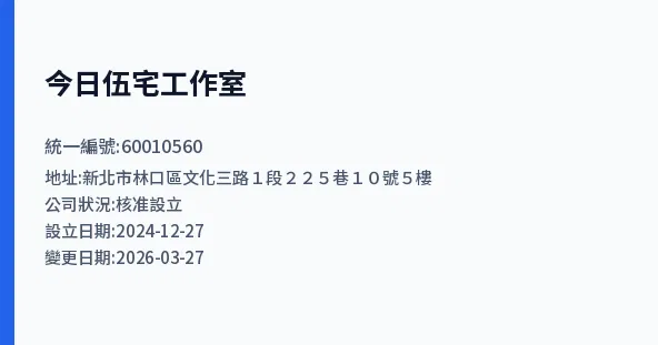 今日伍宅工作室的照片-統編 60010560(新北市) 公司登記資料與營業項目詳細圖表