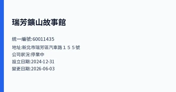 瑞芳鑛山故事館的照片-統編 60011435(新北市) 公司登記資料與營業項目詳細圖表