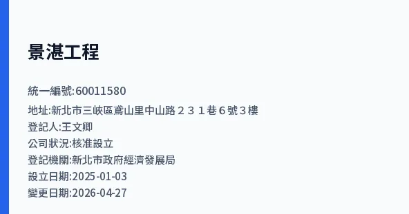 景湛工程的照片-統編 60011580(新北市) 公司登記資料與營業項目詳細圖表